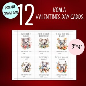Printable Koala Valentine's Day Cards, Kids Classroom School Valentines ...