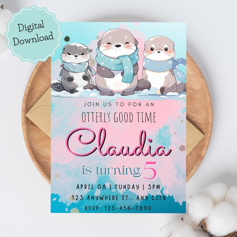 Printable Otter Birthday Party Invitation, Printable Otter Party Invite ...
