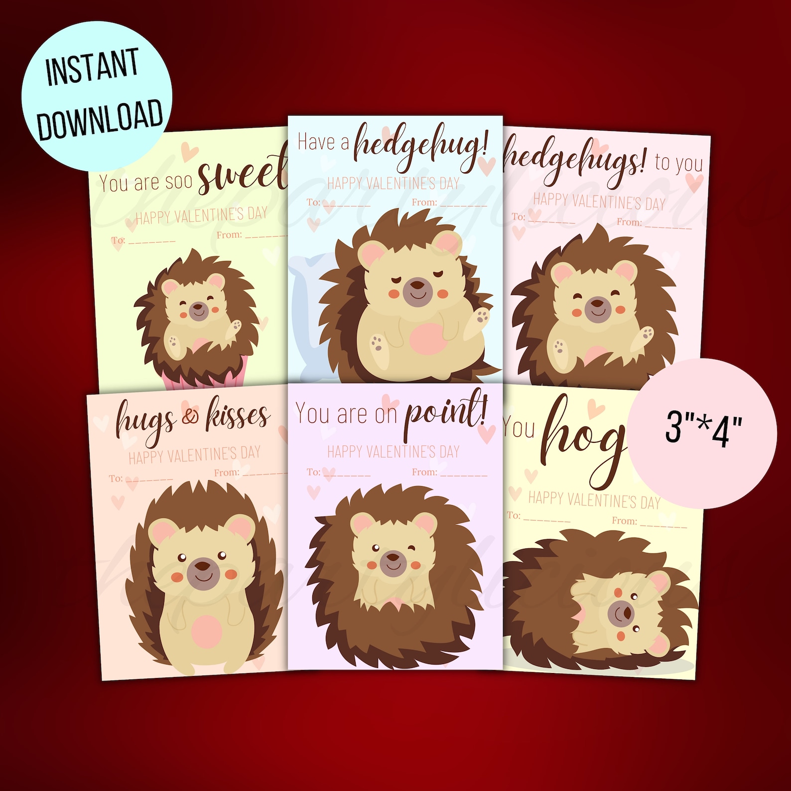 Printable Hedgehog Valentines Day Cards for School, Classroom ...