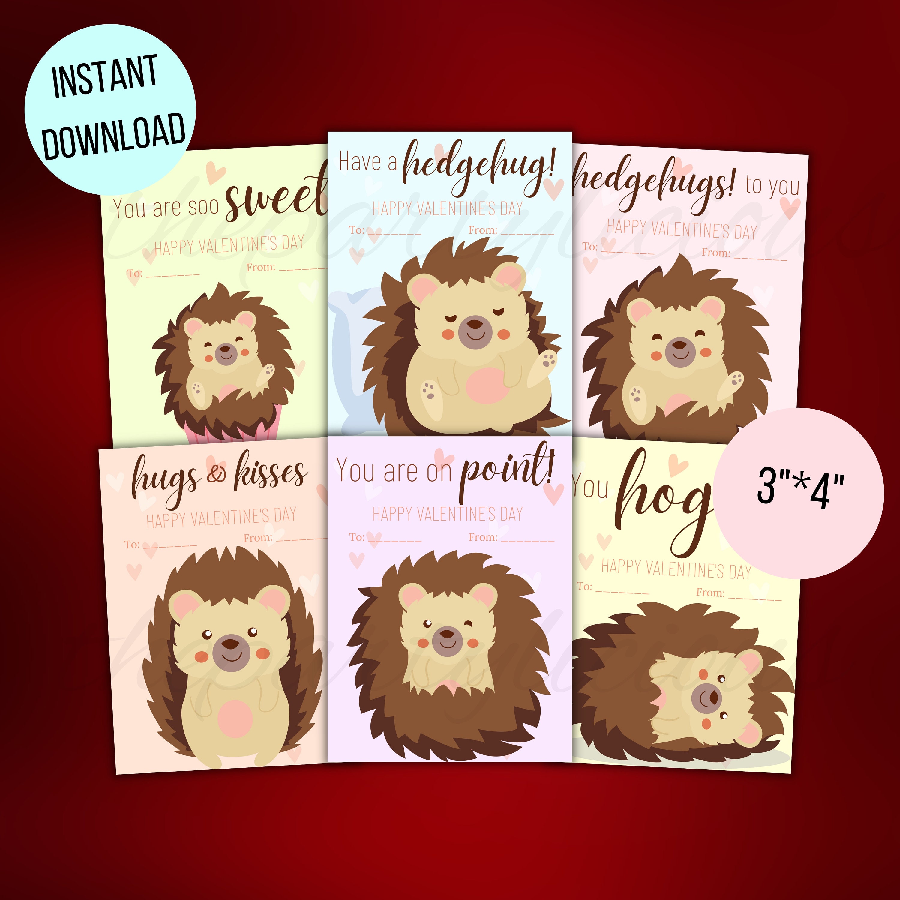 Printable Hedgehog Valentines Day Cards for School, Classroom ...