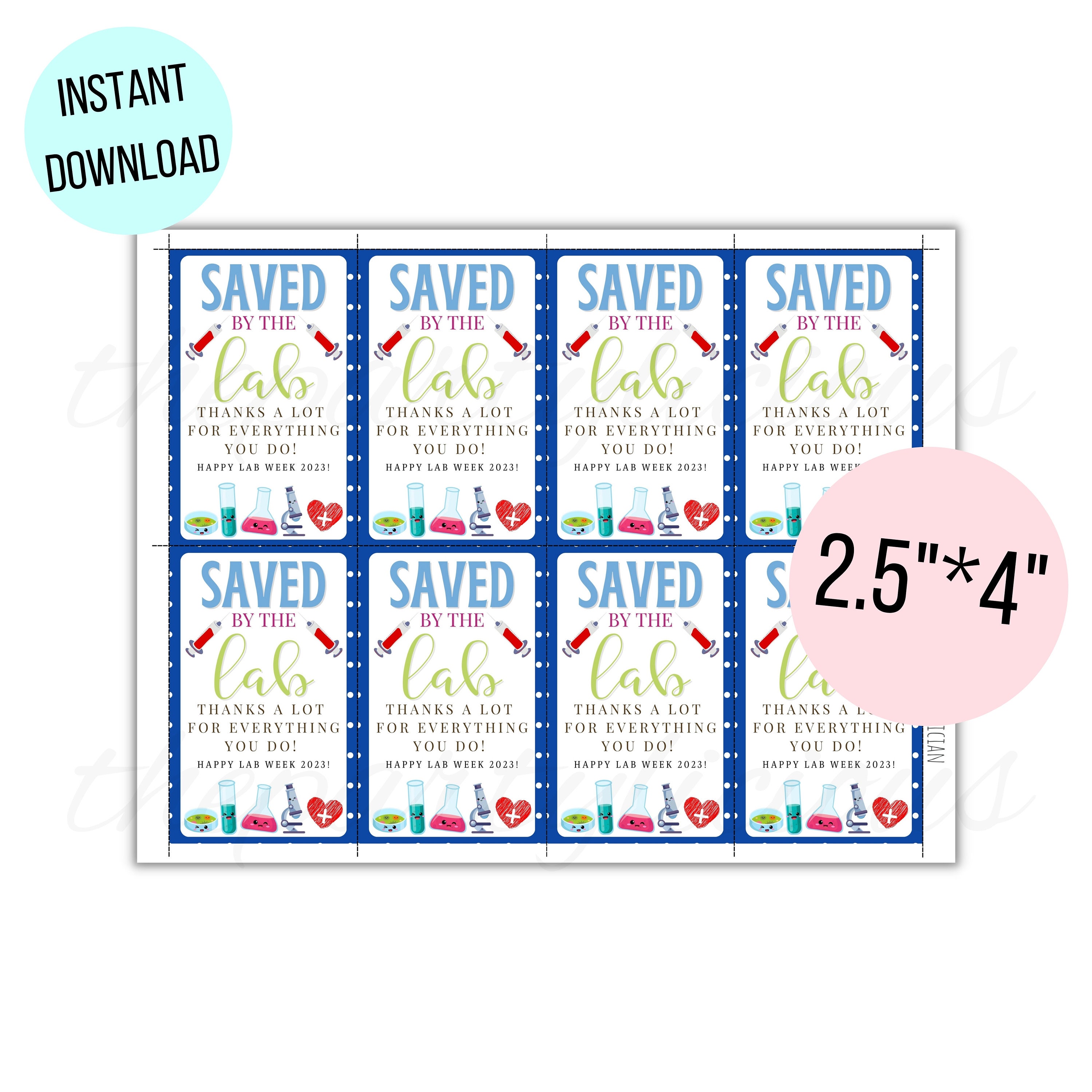 Printable Saved by the Lab Gift Tags, Happy Lab Week Cards, Laboratory ...