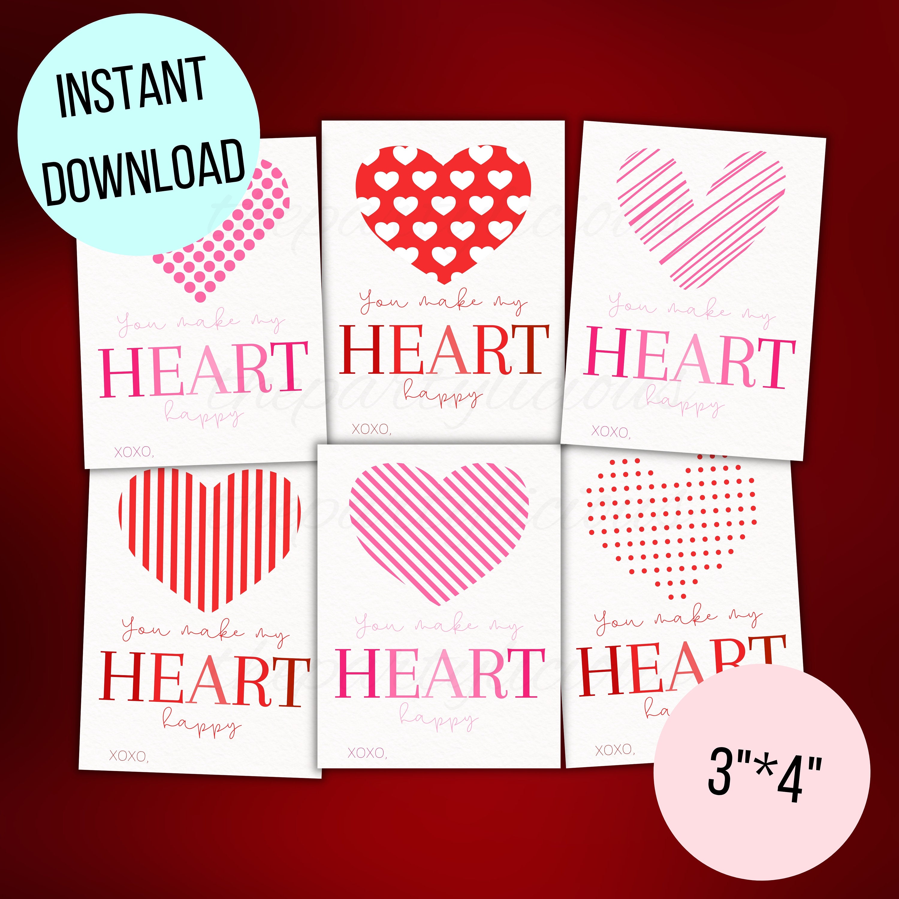 Printable Kids Valentine Cards for School, Heart Valentine Cards ...