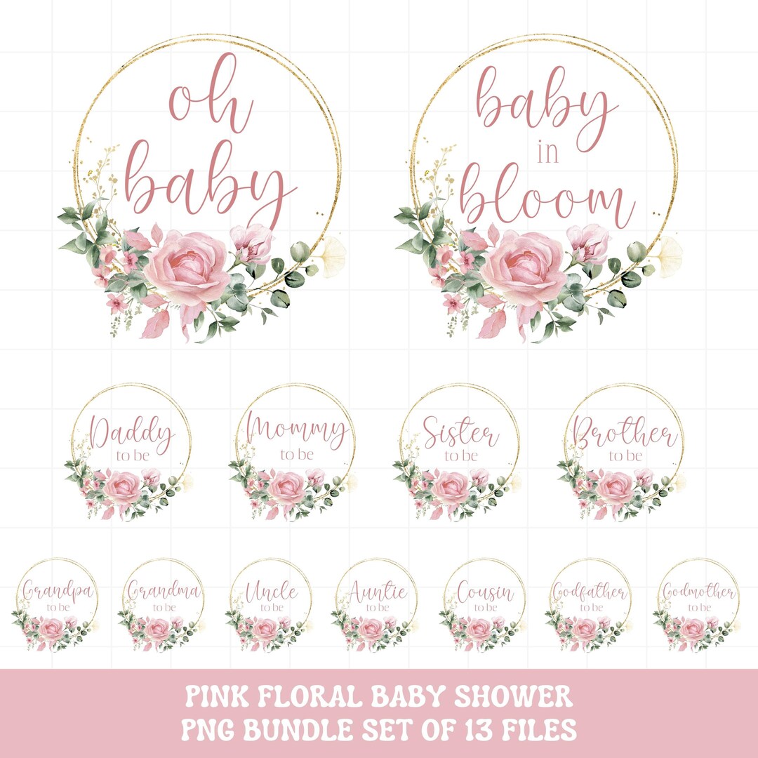 Pink Floral Baby Shower Shirt PNG Sublimation Bundle, Family Matching ...