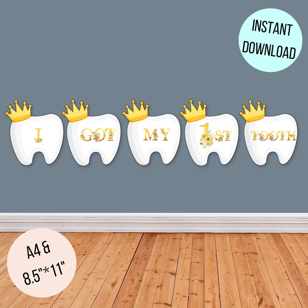 Printable First Tooth Banner, Sunflower Atam Hatik Baby's First Tooth ...