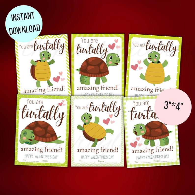 Printable Turtle Valentines Day Cards for School, Classroom Valentines ...