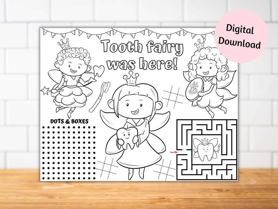 Printable Tooth Fairy Activity Sheet, Tooth Fairy Coloring Sheet, Tooth ...