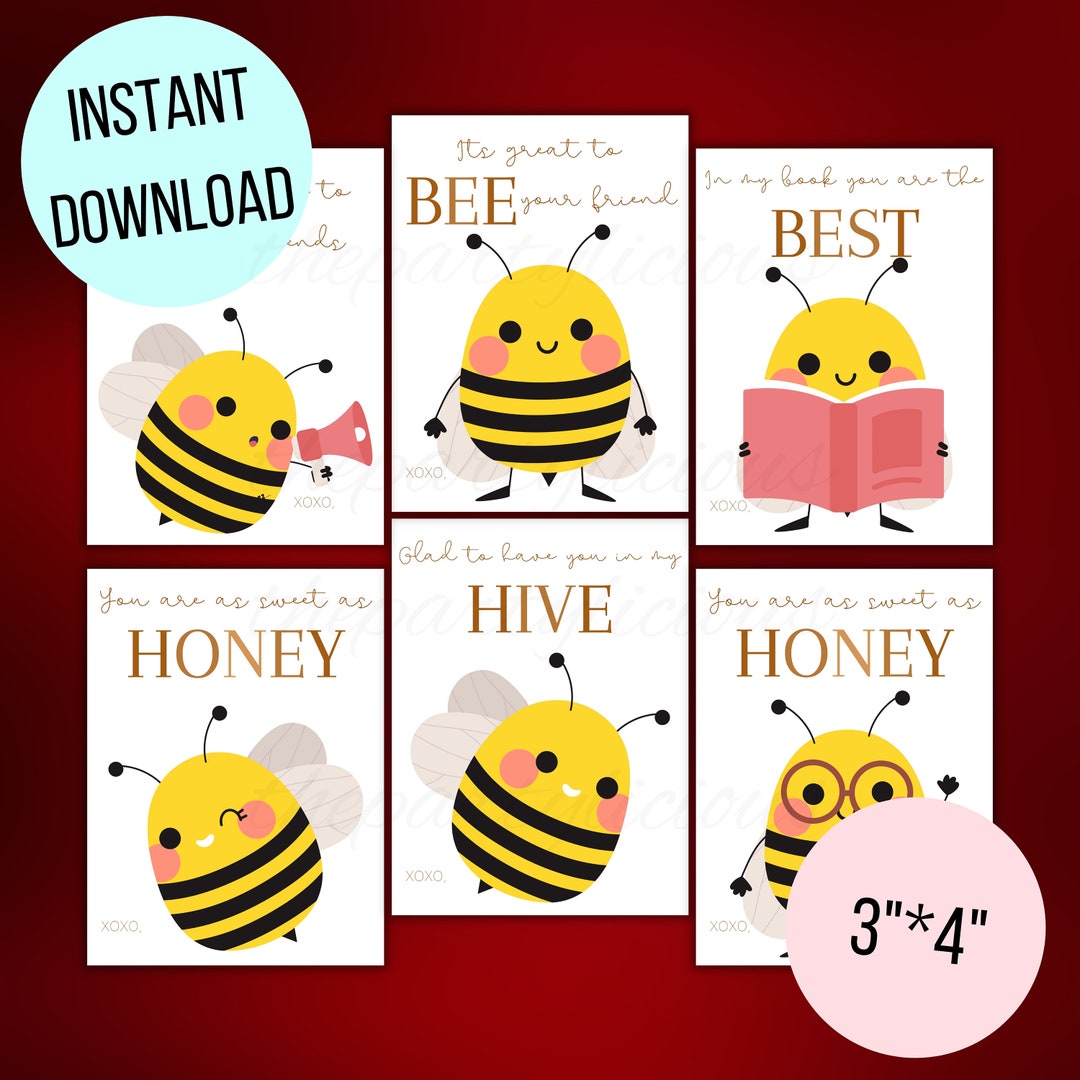 Printable Kids Valentine Cards for School, Honeybee Valentine Cards ...