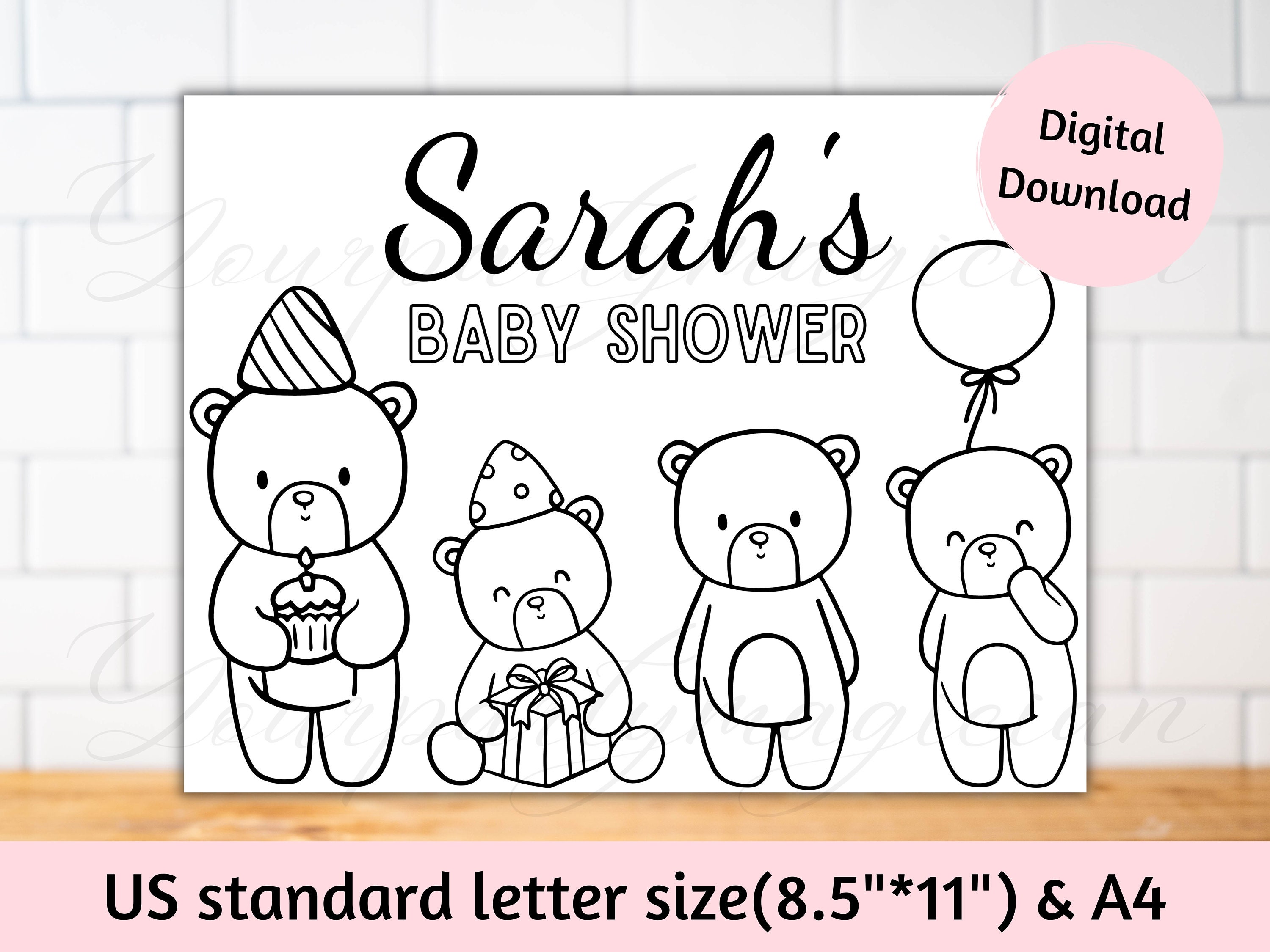 Personalized Teddy Bear Coloring Page Birthday Placemats Activity Sheet ...