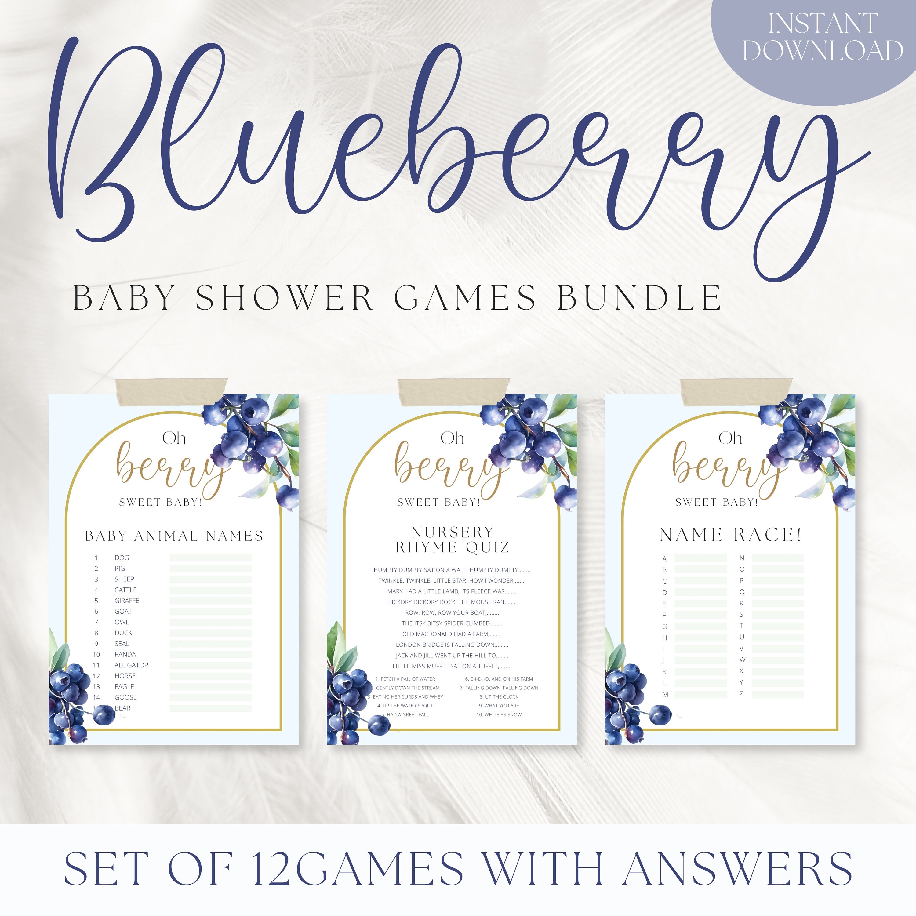 Printable Blueberry Baby Shower Games Bundle, Set of 12 Baby Shower ...