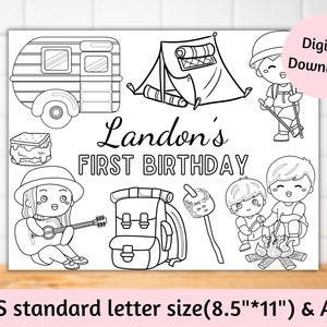 Personalized Camping Coloring Page for Kids, Camping Birthday Party ...
