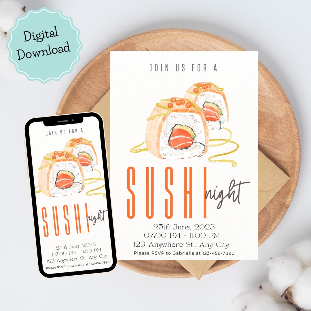 Personalized Hibachi Sushi Invitation, Japanese Asian Sushi Party ...