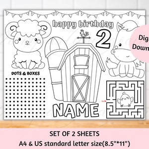 Coloring Page Farm Animals Birthday Party Activity Games for Kids ...