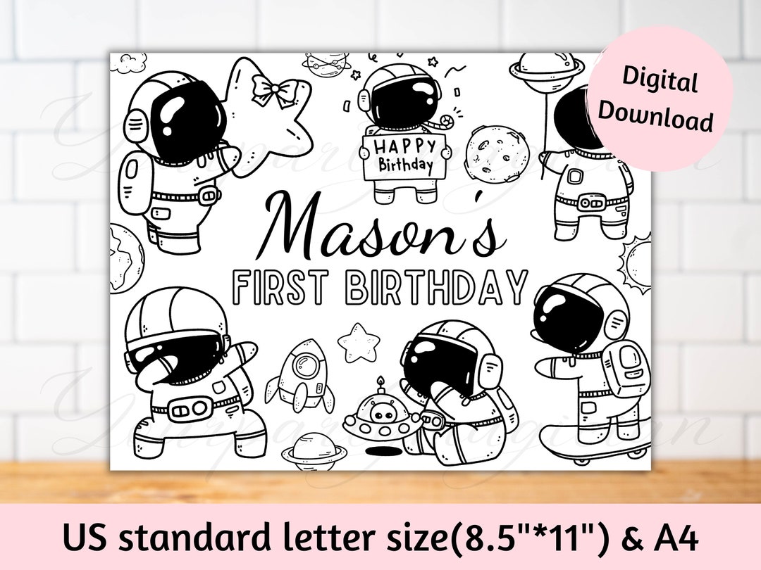 Personalized Coloring Page Outer Space Birthday Party Activity Games ...