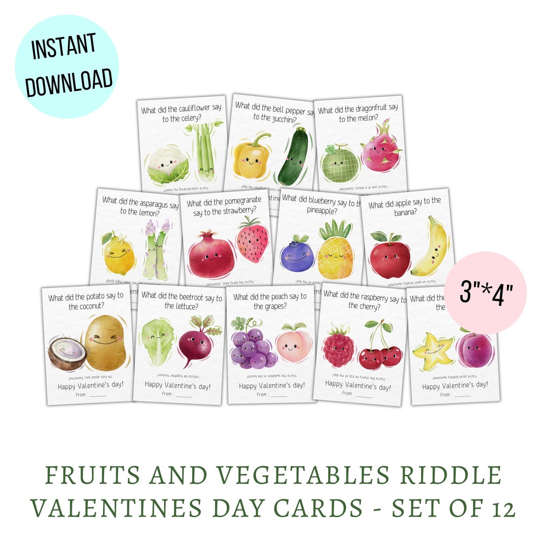 Printable Fruits Riddles Valentine's Cards for Kids, Fruits Funny ...