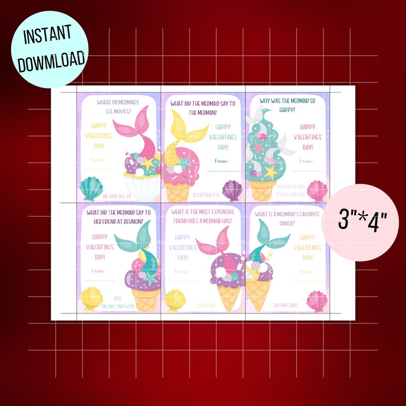 Printable Riddles Mermaid Valentines Cards for Kids, Funny Mermaid ...