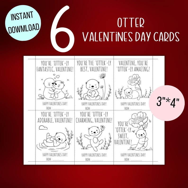 Printable Otter Coloring Valentines Cards for Kids, Coloring Kids ...