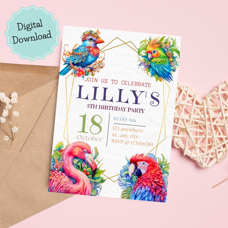 Printable Tropical Birds Invitation, Tropical Birds Birthday Invite ...