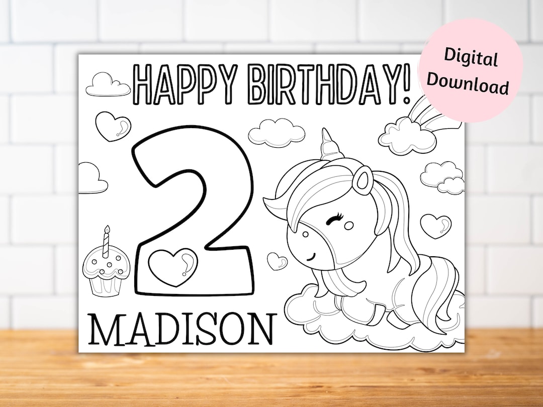 Printable Unicorn Coloring Sheet, Unicorn Birthday Party Table Decor ...