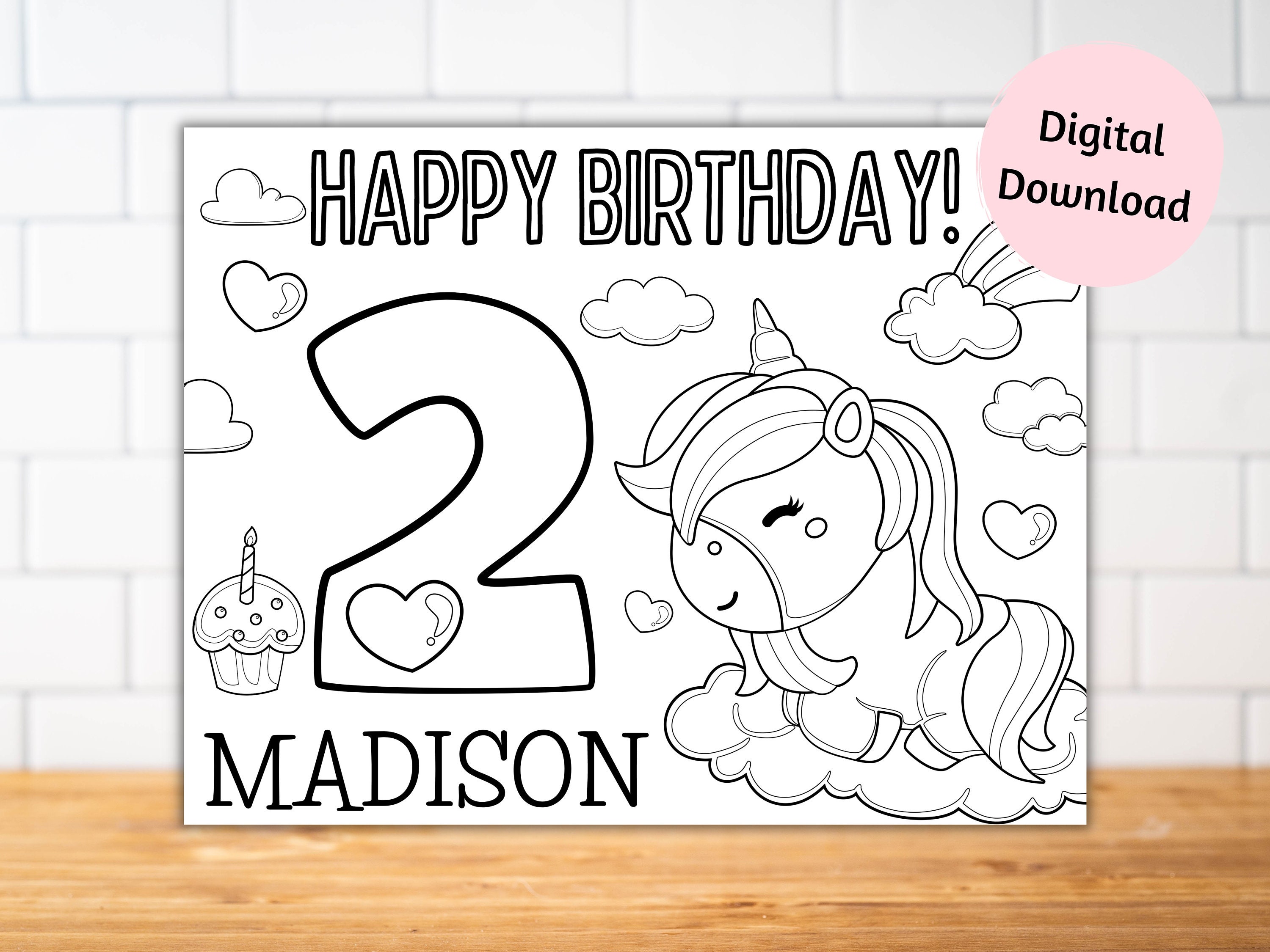 Printable Unicorn Coloring Sheet, Unicorn Birthday Party Table Decor ...