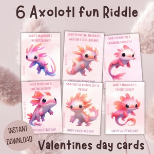 Printable Fun Pink Riddle Axolotl Valentine's Day Cards, School ...
