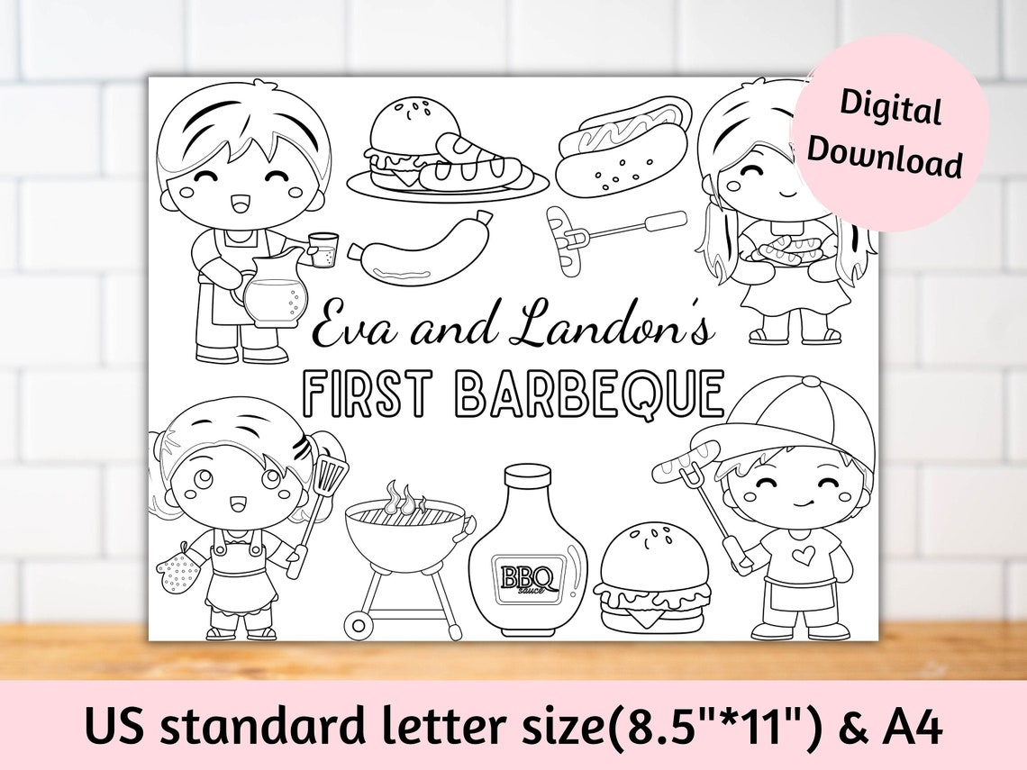 Personalized BBQ Coloring Page for Kids Birthday Party Favors Activity ...