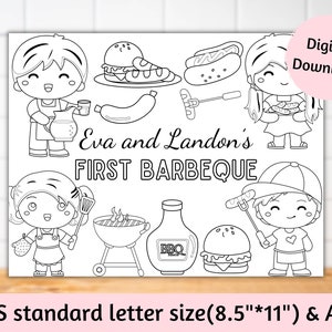 Personalized BBQ Coloring Page for Kids Birthday Party Favors Activity ...