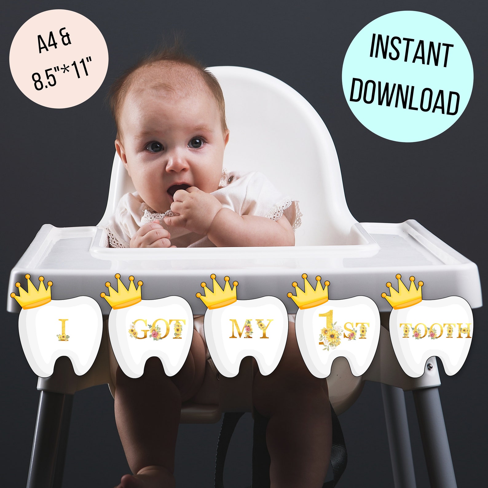 Printable First Tooth Banner, Sunflower Atam Hatik Baby's First Tooth ...