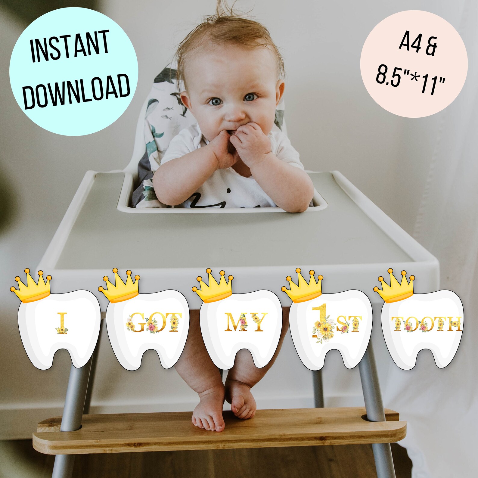 Printable First Tooth Banner, Sunflower Atam Hatik Baby's First Tooth ...