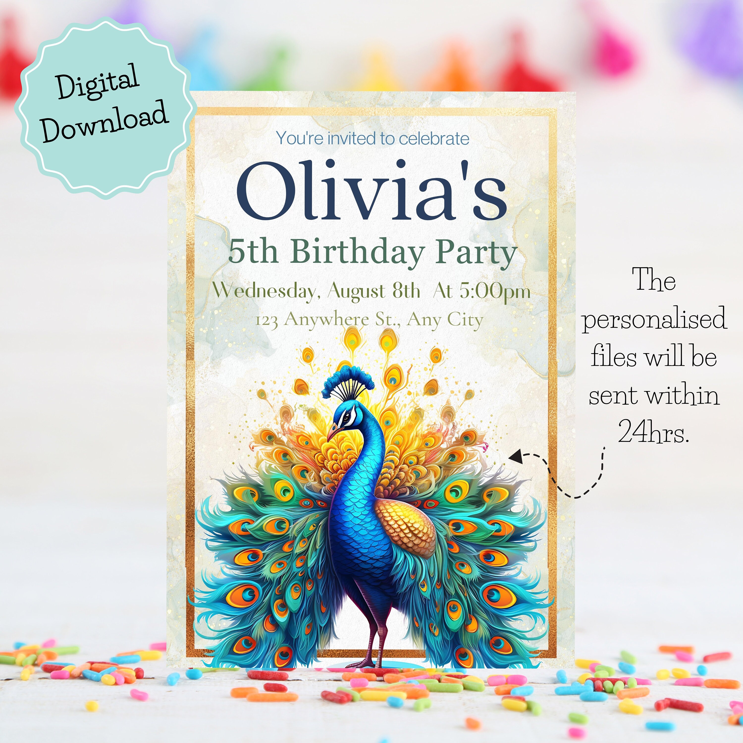 Printable Peacock Invitation, Watercolor Peacock Birthday Invite ...