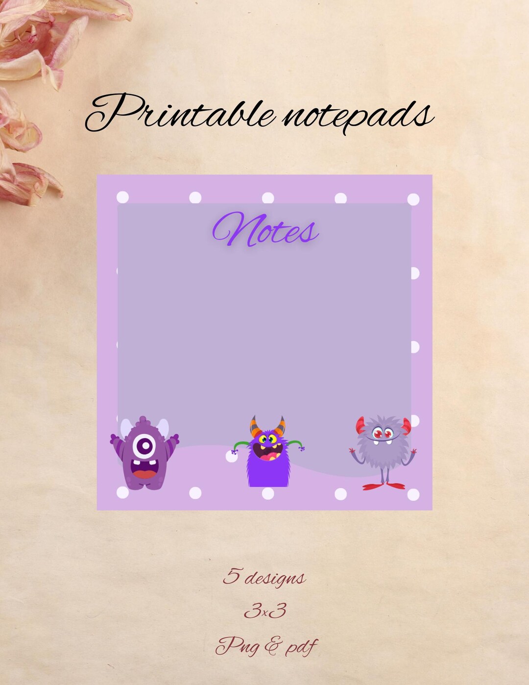 5 Printable Notepads | Digital Notepad Bundle PNG & PDF | Cute ...