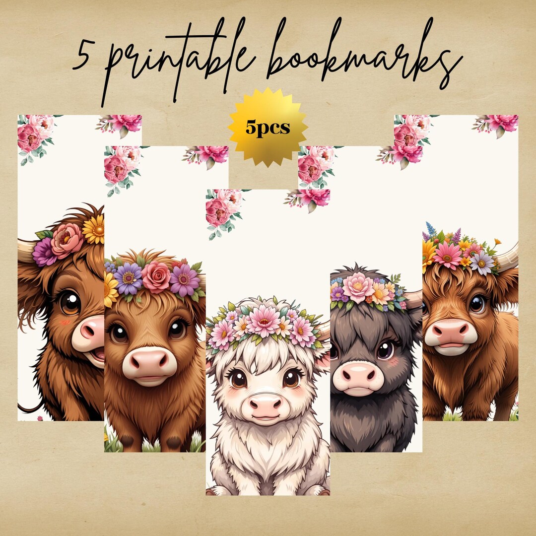 5 Funny Cows Printable Bookmarks Set, Digital Download, Whimsical ...