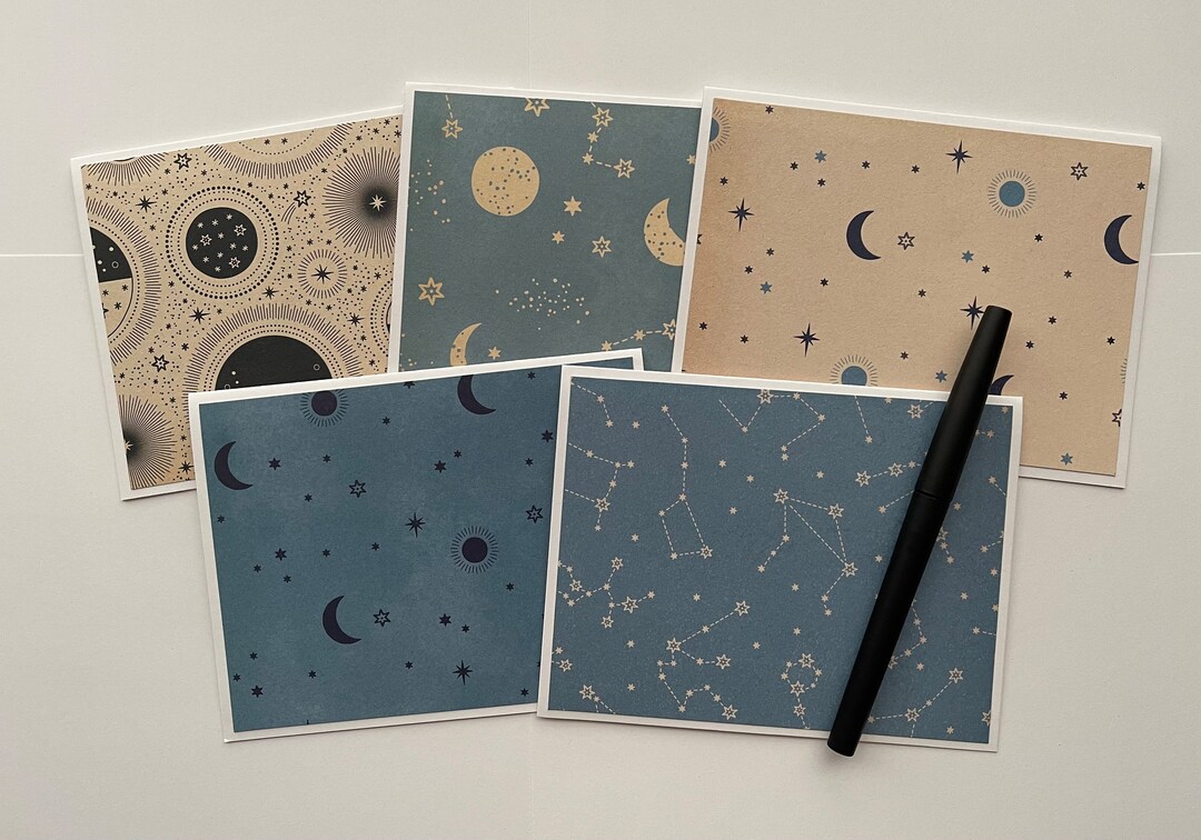 Set of 5 "luna" Note Cards, A2, Handmade, Stars, Moon - Etsy
