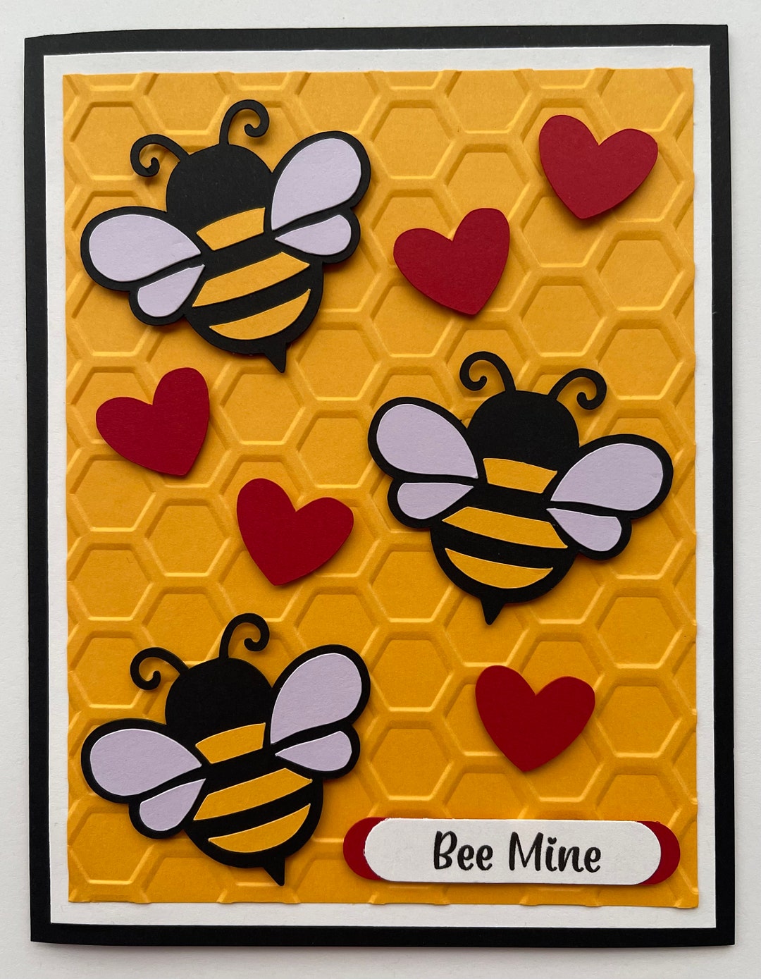 Valentine "bee" A2 Card, Hearts, Honeycomb, Handmade - Etsy