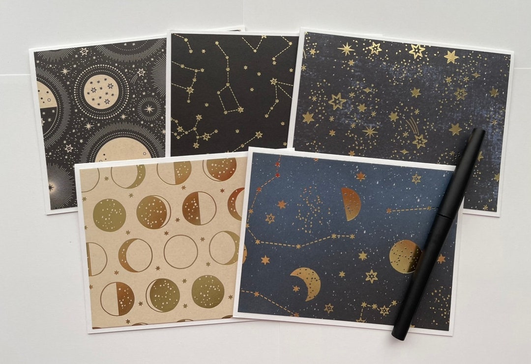 Set of 5 "luna" Note Cards, A2, Handmade, Stars, Moon - Etsy