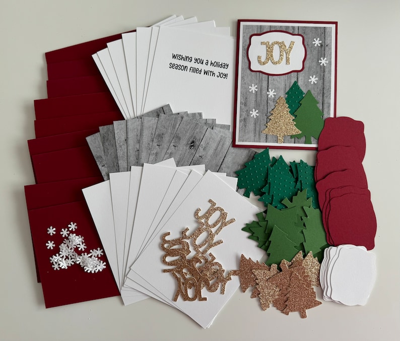DIY Set of 10 Country Christmas Card Kit, JOY, 1 Sample + Supplies for ...