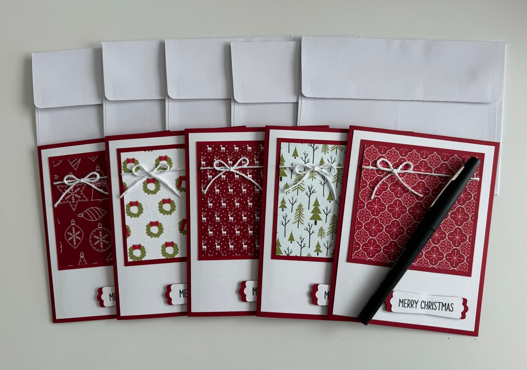 Set of 5 Handmade Christmas A2 Note Cards, Merry Christmas, Blank ...