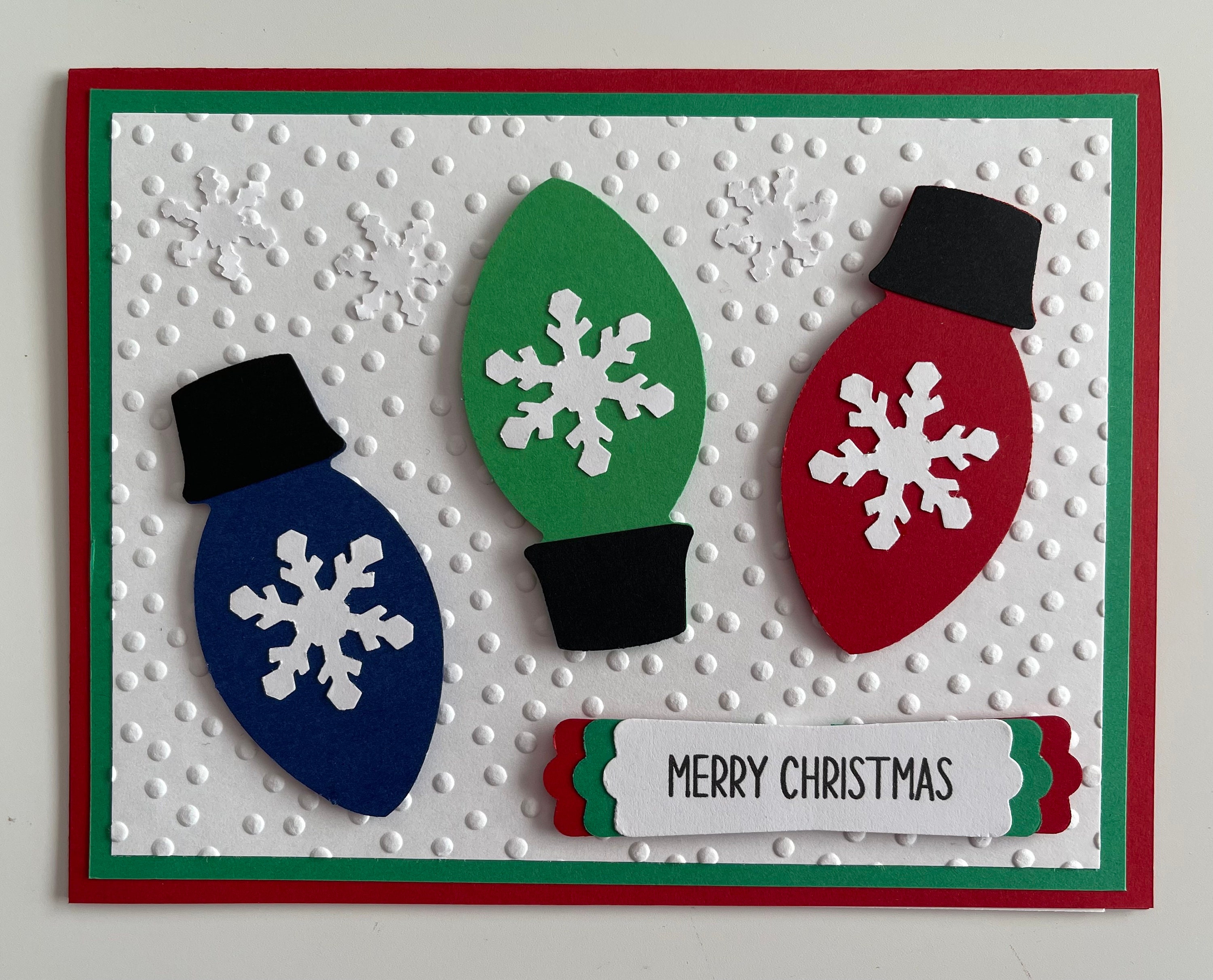 Christmas "light Bulb" A2 Card, Handmade, Merry Christmas - Etsy