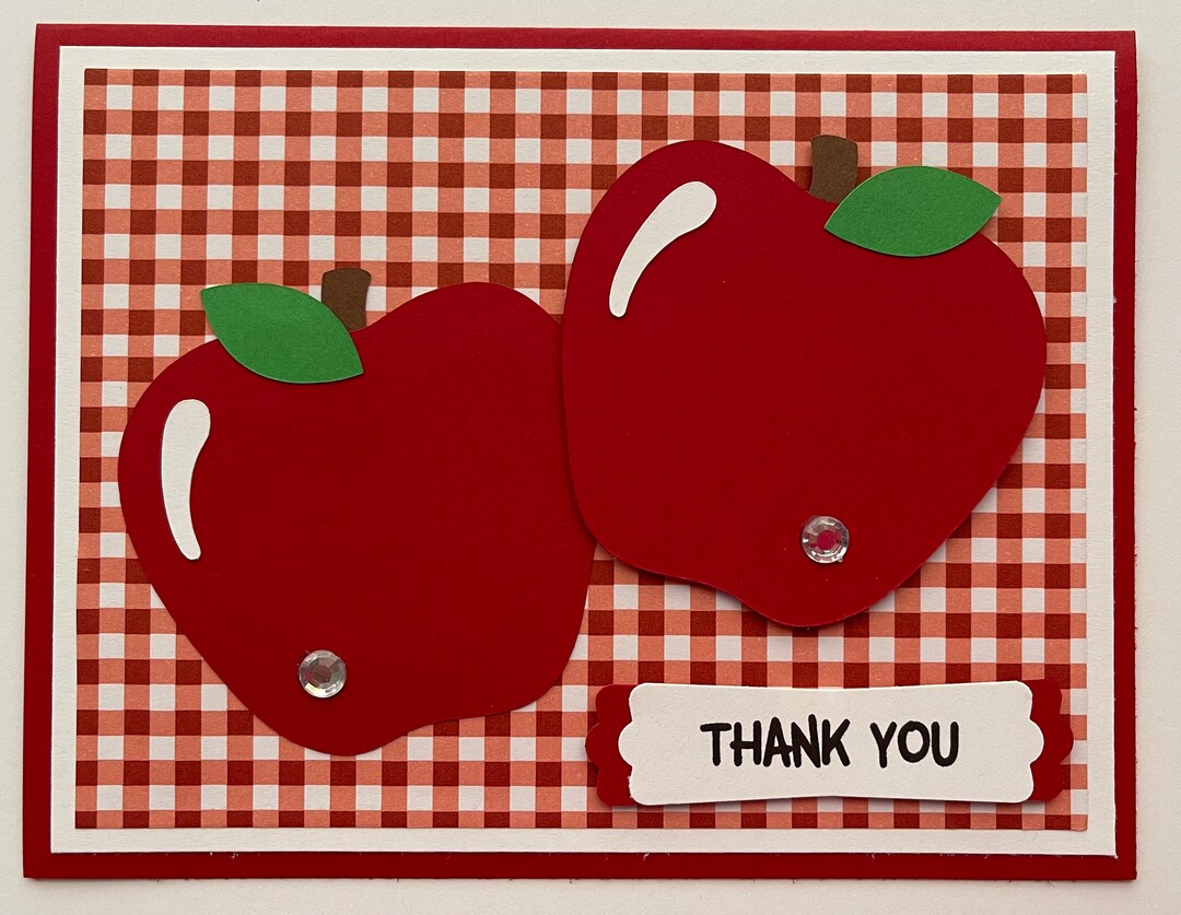 Apple A2 Thank You Notecard, Blank Inside, Teacher, Handmade - Etsy