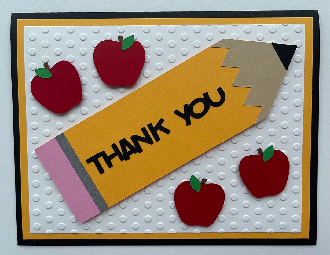 Teacher A2 Note Card, Pencil, Apple, School, Handmade, Blank Inside - Etsy