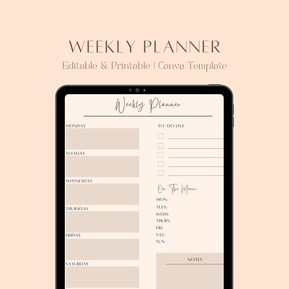 Weekly Planner Printable Editable CANVA Planner Template - Etsy