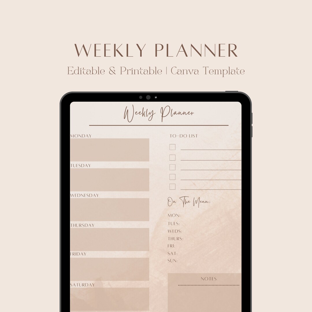 Weekly Planner Printable – Editable CANVA Planner Template – Neutral ...