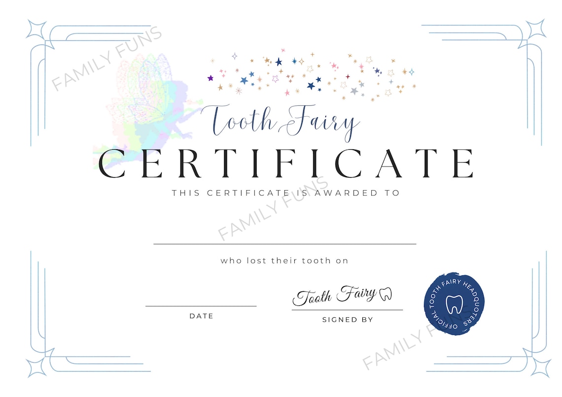 Tooth Fairy Certificate Printable - Etsy