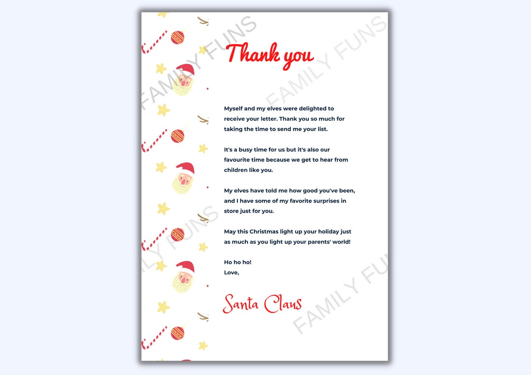 Thank You Letter From Santa (white) - Etsy
