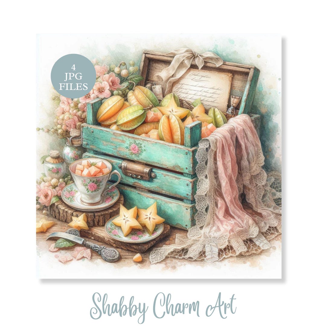 Shabby Chic Starfruit Crate Kitchen Decor JPG Bundle Rustic Farmhouse ...