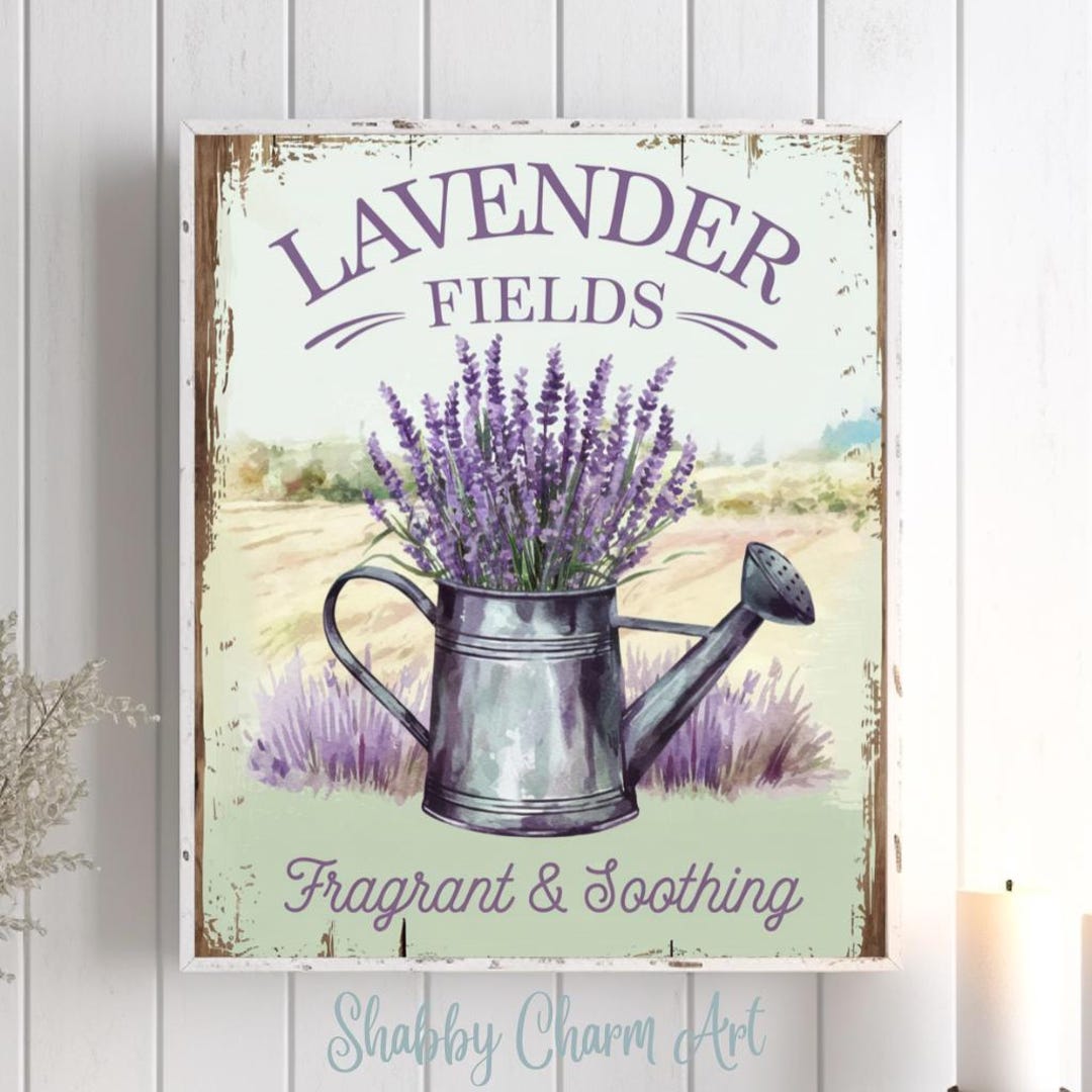 Lavender Fields Wall Art Vintage Shabby Chic Farmhouse Sign Primitive ...