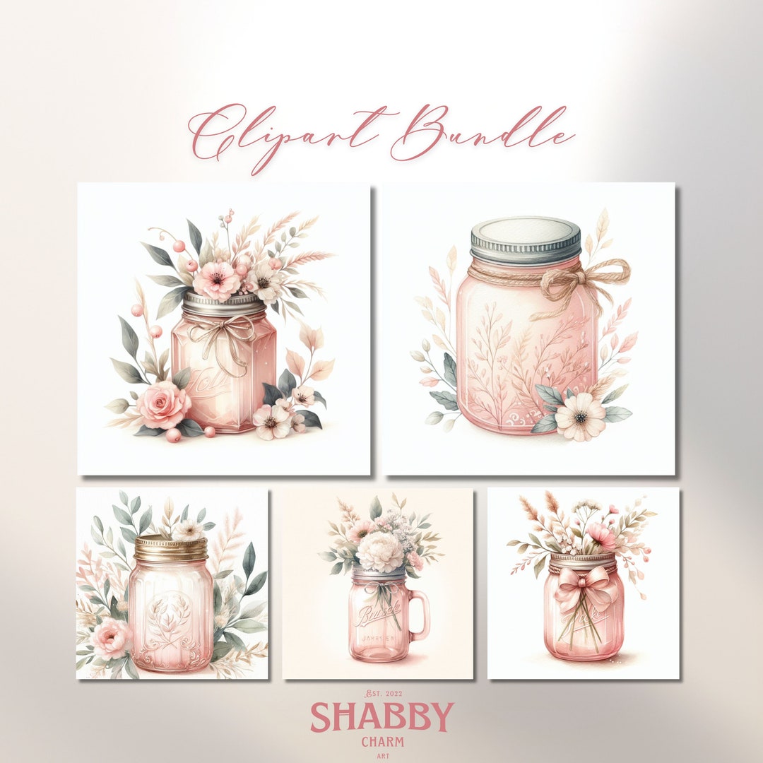 Blush Pink Jar Clipart Bundle Shabby Chic, JPG Instant Download ...