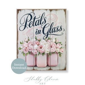 Shabby Chic Pink Mason Jar Floral Wall Art Rustic Farmhouse Flower ...