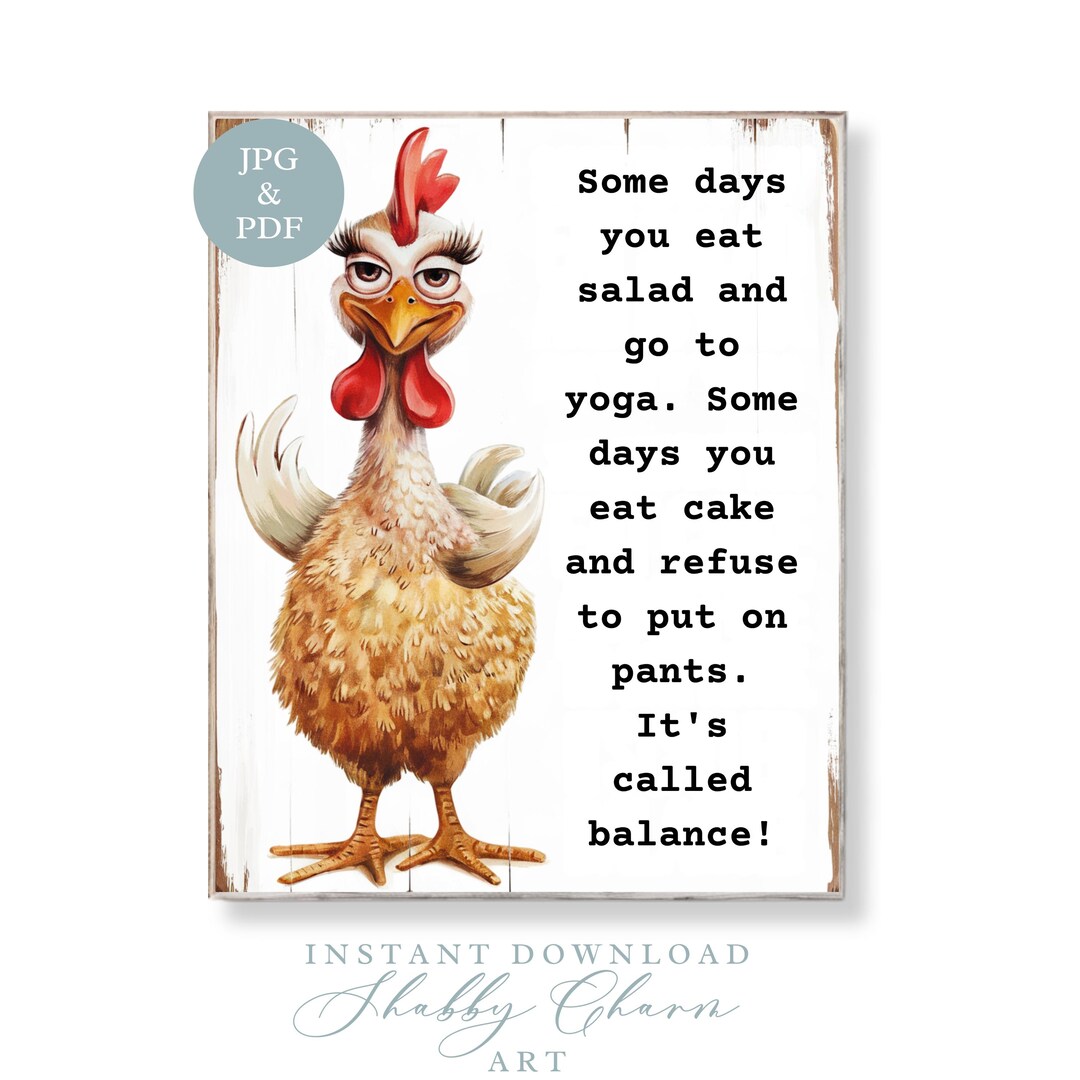 Funny Chicken Wall Art Yoga and Cake Sign for Wall Decor, Shabby Chic ...