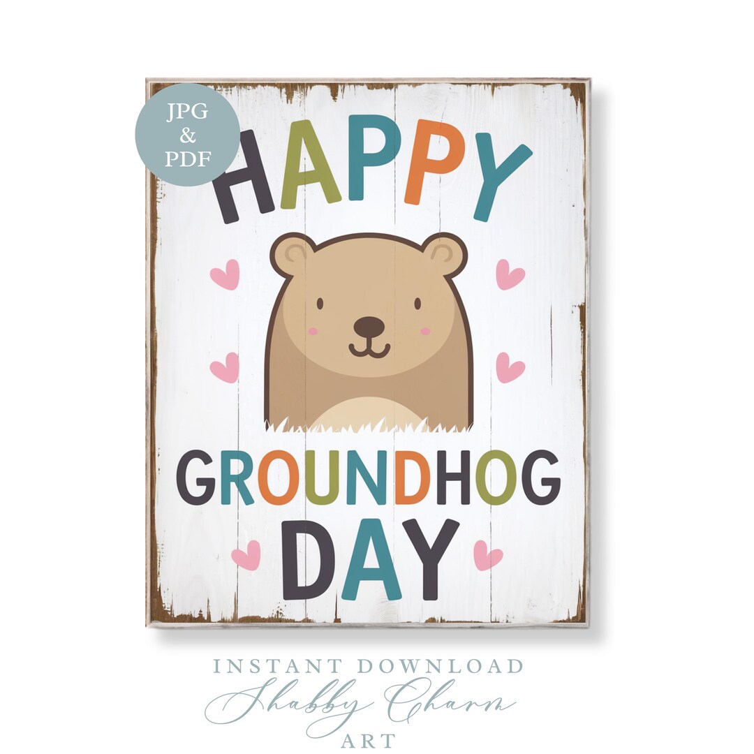 Happy Groundhog Day Wall Art Cute Groundhog Sign, Rustic Farmhouse ...