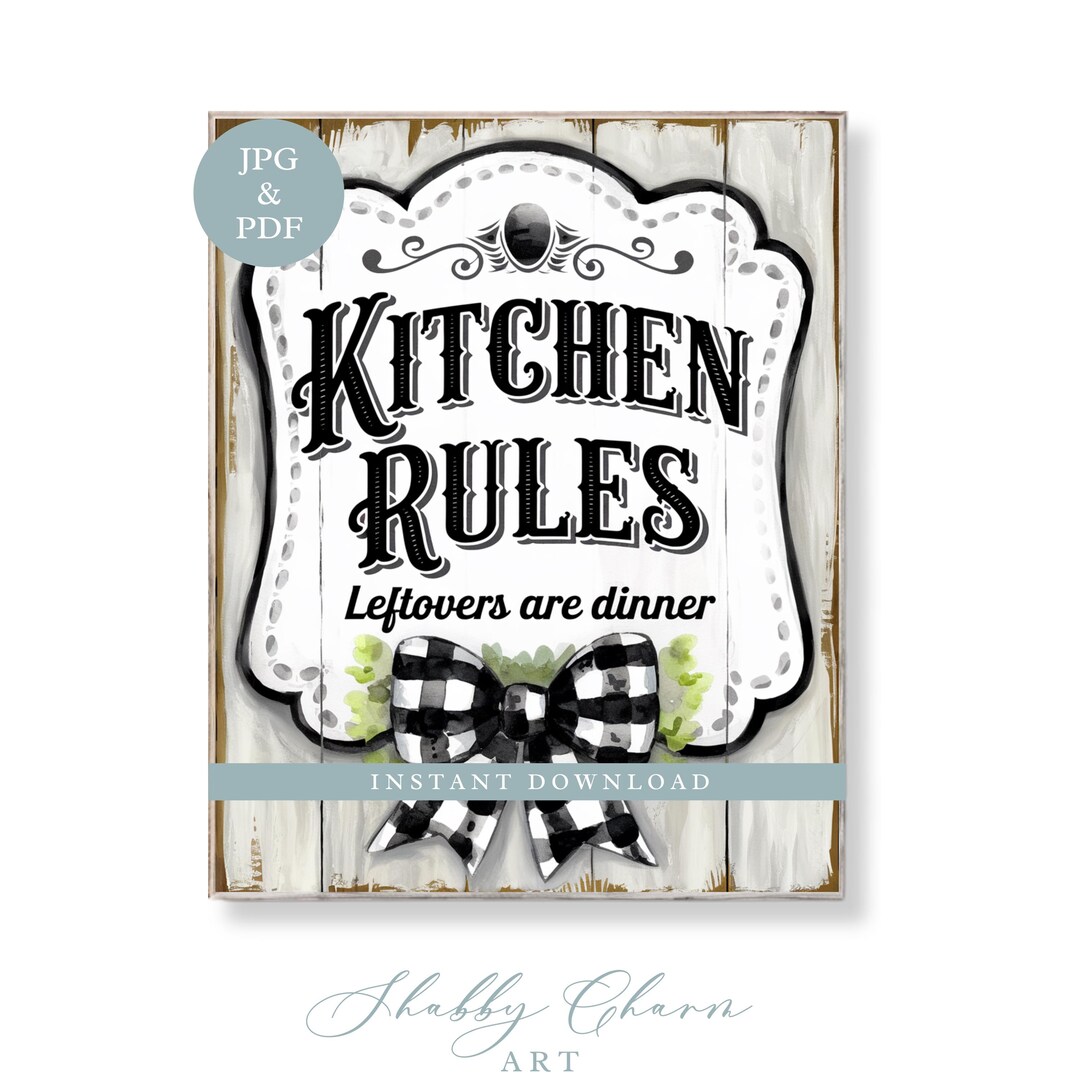 Kitchen Rules Leftovers Sign Funny Kitchen Wall Art Buffalo Plaid Bow ...